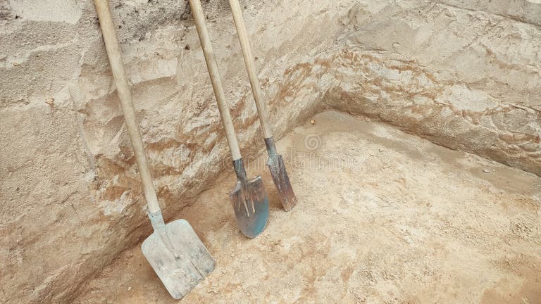 Pit in the Ground. Digging a Pit. the Shovels in the Pit. Earthworks ...