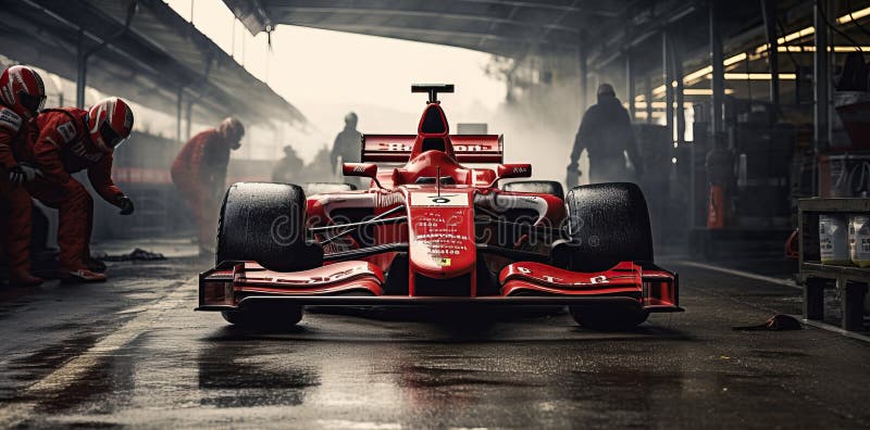 The Pit Lane of a Red Racing Car. Team Work Stock Illustration ...