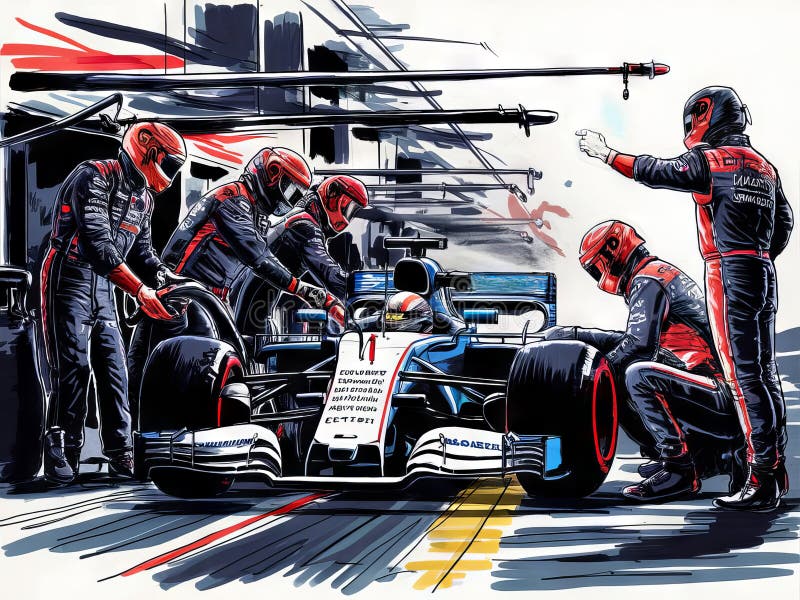 Pit stop in auto race stock illustration. Illustration of track - 319010706