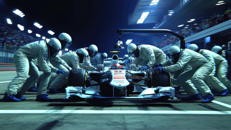 Pit Stop Teamwork during Night Race Stock Image - Image of precision ...