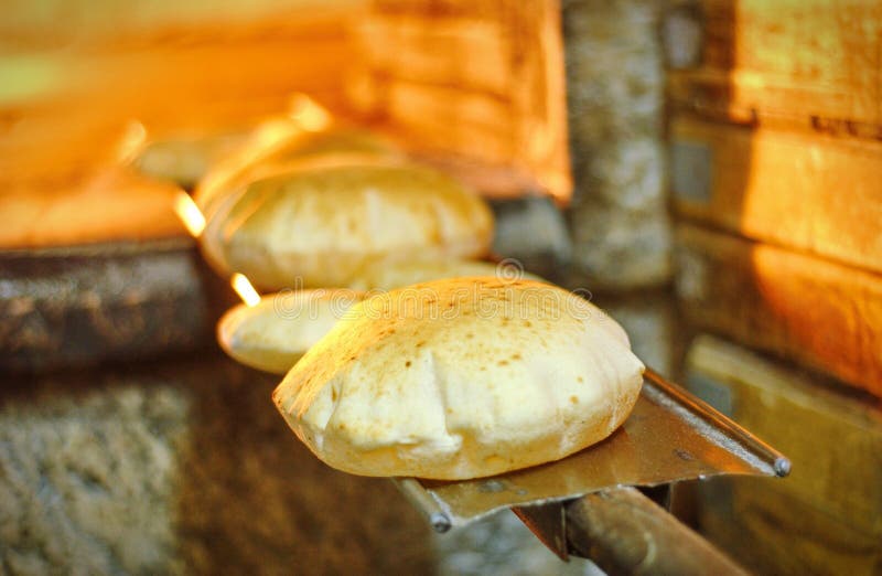 Baking Syrian Bread in the Oven Stock Image - Image of organic ...