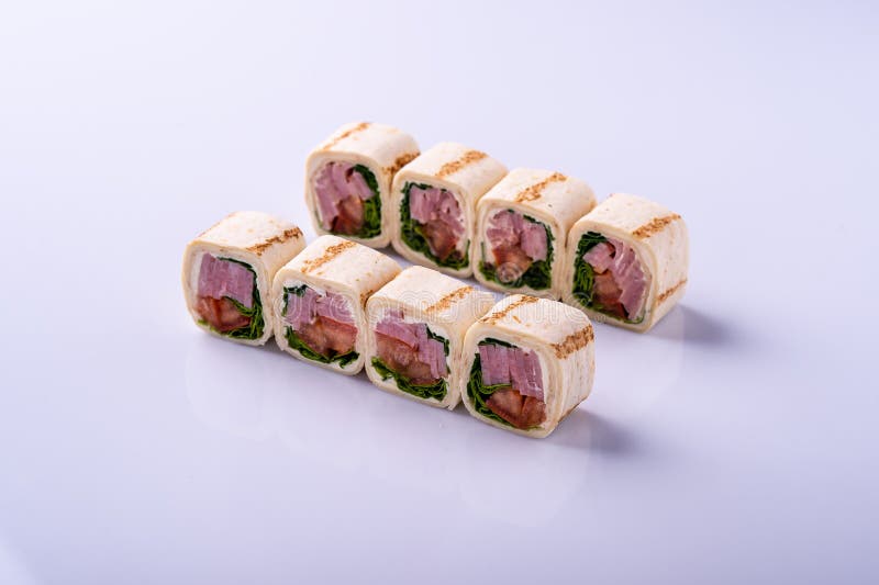 Pita Roll Cut As a Roll on a White Background3 Stock Photo - Image of ...