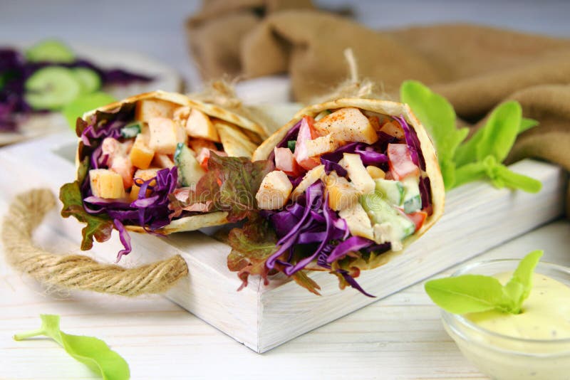 Pita Roll with Smoked Chicken and Vegetables Stock Image - Image of ...