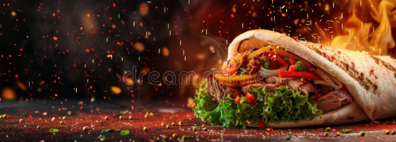 Pita Sandwich on Fire on Table Stock Image - Image of lunchtime, food ...