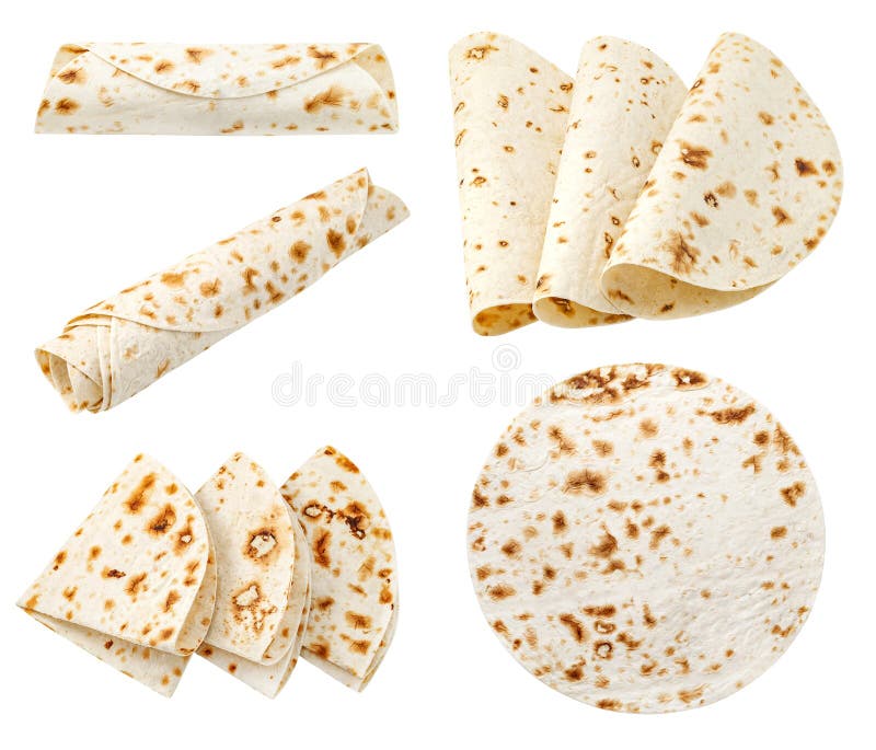 Pita Tortilla Set of Different, Isolated on White Background Stock ...