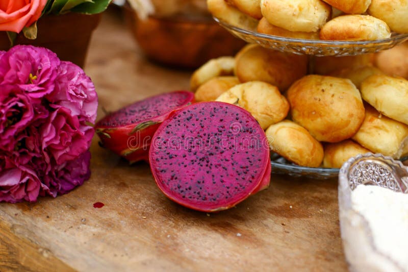 Pitaya or Dragon Fruit Along with Snacks on a Table Stock Photo - Image ...