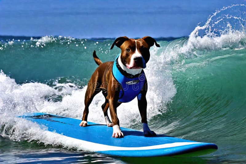 Surfing Pitbull stock illustration. Illustration of ocean - 300697561