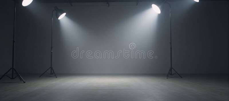 Pitchblack Empty Room with a Blank Floor for Presentationscar Backdrops ...