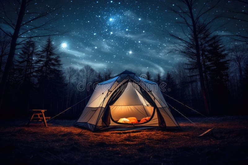 Pitched Camping Tent Under a Star-filled Night Sky Stock Image - Image ...