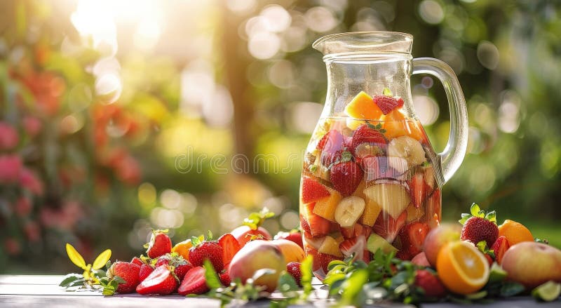 Pitcher Filled with Fruit on Table Stock Image - Image of banana, decor ...