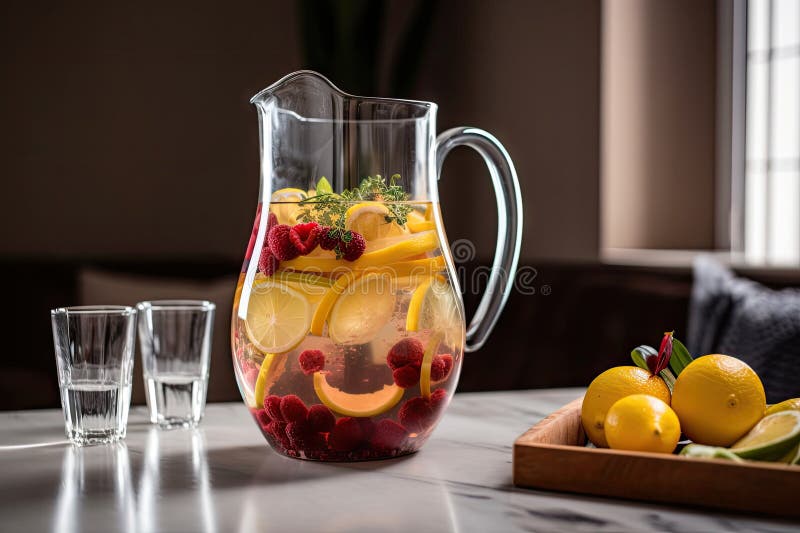 A Pitcher of Fruit-infused Water, Ready To Be Served and Enjoyed Stock ...
