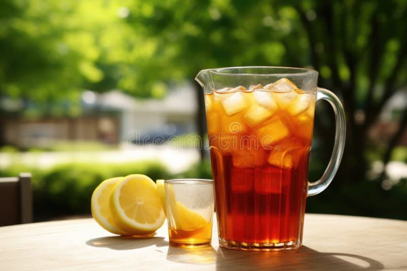 A Pitcher Full of Iced Tea on an Outdoor Table Stock Photo - Image of ...