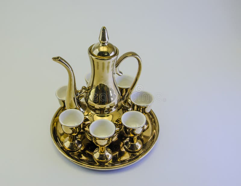 Pitcher Gold Glass Tea Sets Isolated Stock Photo - Image of sets, china ...