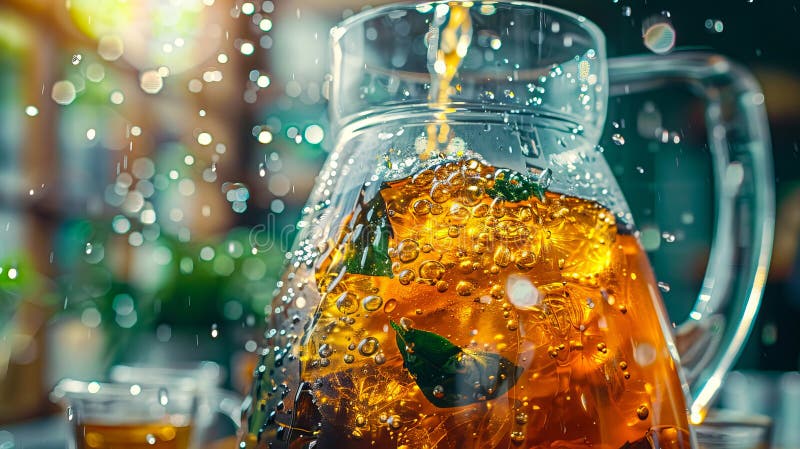 A Pitcher of Iced Tea is Being Poured Stock Image - Image of mint ...