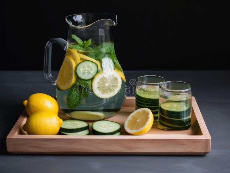 A Pitcher of Lemonade and Cucumbers on a Tray. AI Generative Image ...