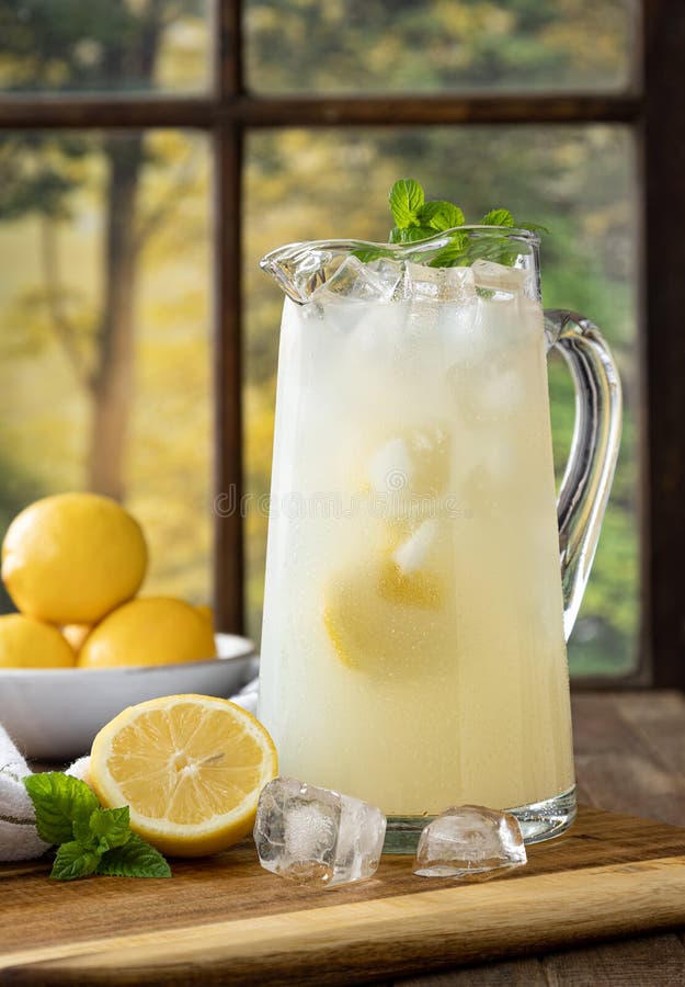 Pitcher of Lemonade with a Sprig of Mint Stock Image - Image of herbal ...
