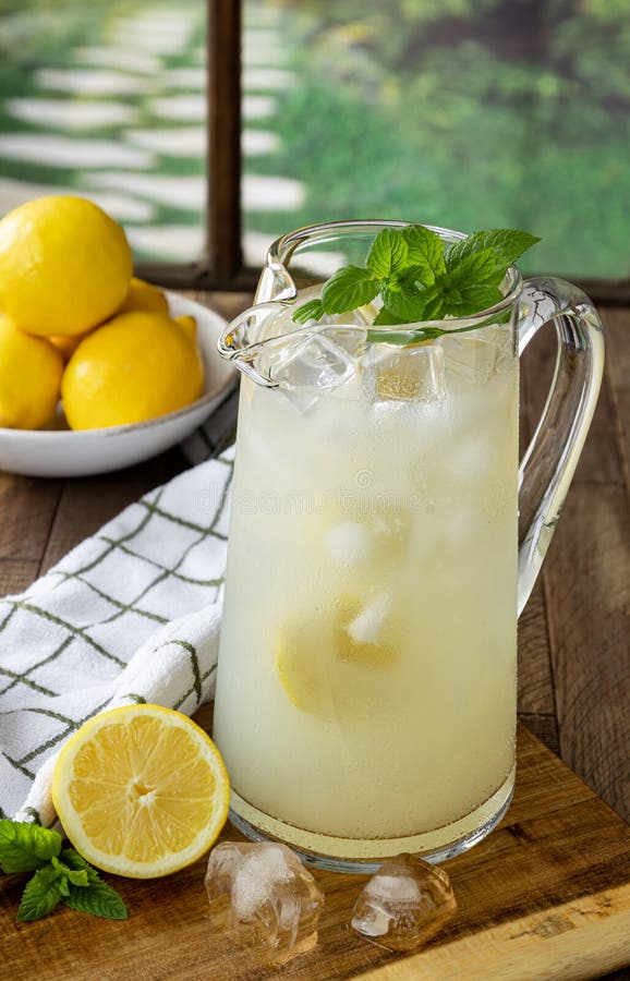 Pitcher of Lemonade with a Sprig of Mint Stock Image - Image of herbal ...