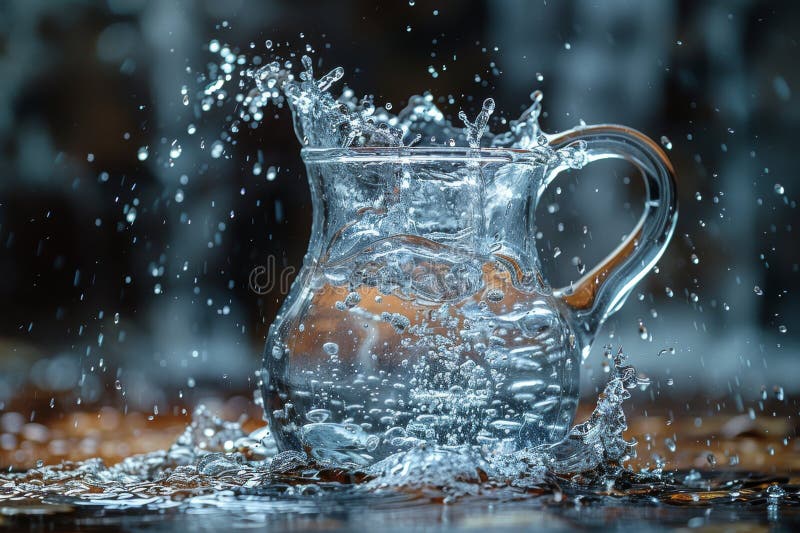 Liquid Splashes As Pitcher Pours Water into Puddle Stock Photo - Image ...