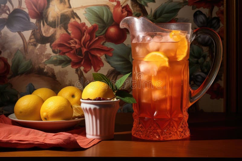 A Pitcher of Rum Punch with a Ladle and Ice Bucket in the Background ...