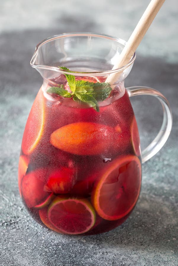 A Pitcher of Spanish Fruit Sangria Stock Photo - Image of full, chopped ...