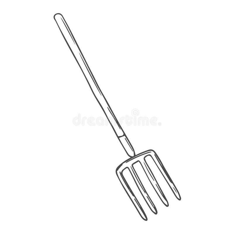 Pitchfork Sketch for Agricultural Work with Hay and Grass, Vector ...