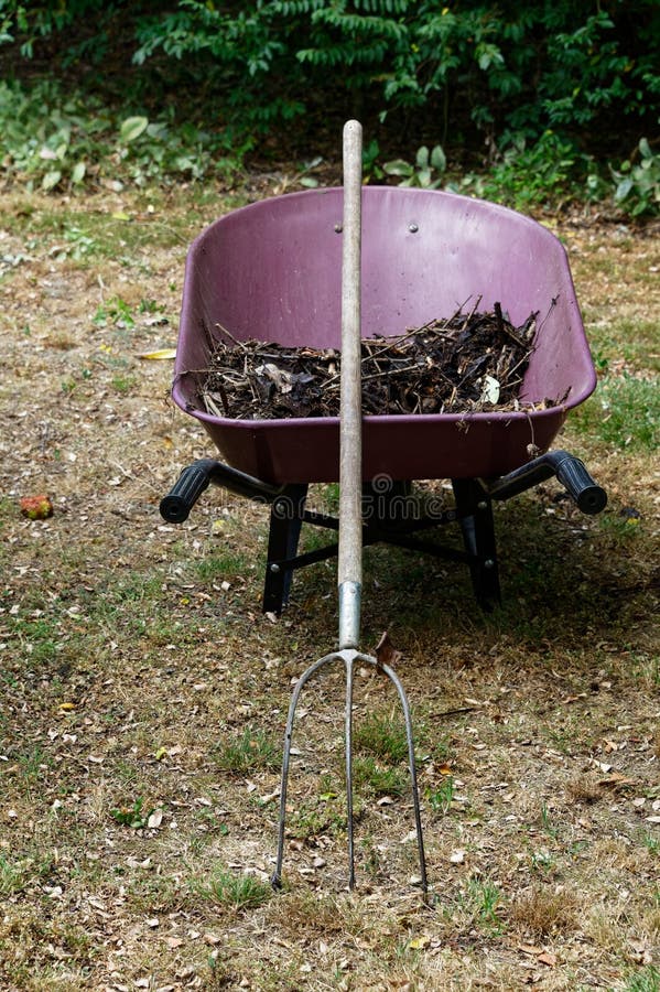 A Pitchfork and a Wheelbarrow with Compost in it Stock Image - Image of ...