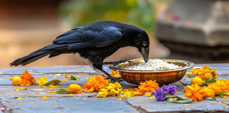 During Pitru Paksha Rituals, a Crow Eats Rice Offerings As a Symbol of ...
