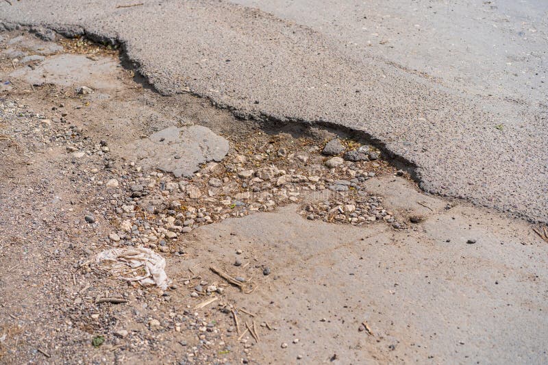 Pits on the Road and Destroyed Asphalt. Background with Copy Space ...