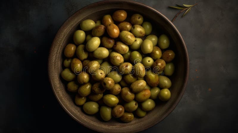 Pitted Green Olives in a Bowl Top View. Generative AI Stock ...