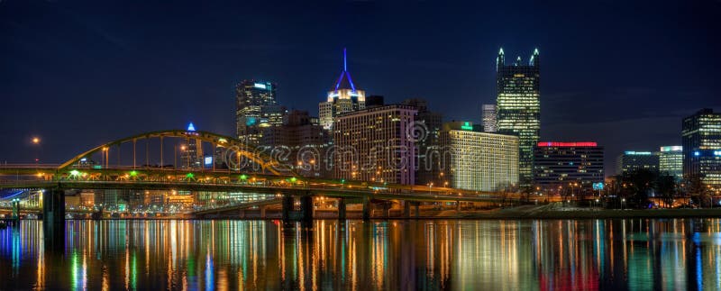 Pittsburgh Bridges At Night Stock Image - Image of apartments, sunset ...