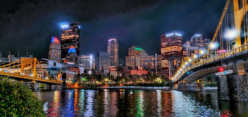 Pittsburgh, Pennsylvania Skyline at Night Editorial Photo - Image of ...