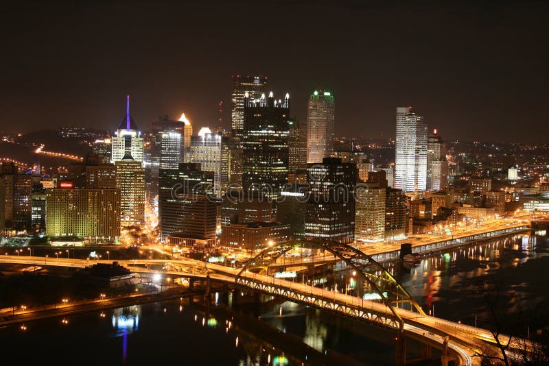 Pittsburgh at night stock photo. Image of evening, lights - 8592572