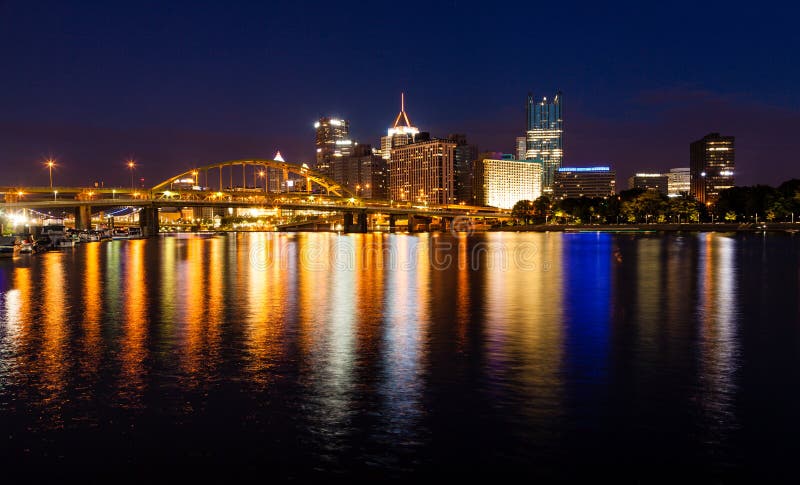 Pittsburgh Skyline at Night Stock Photo - Image of skyscrapers ...