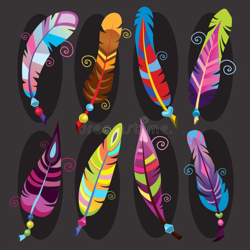 Piume Colorate Luminose Con Le Perle Su Un Fondo Di Verde Smeraldo ...