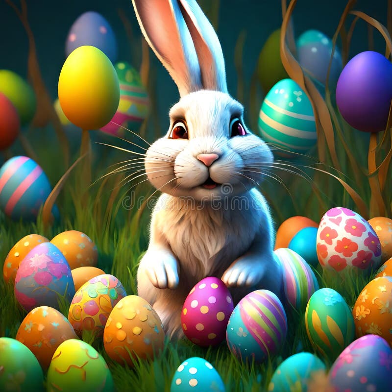 Pixar Art Style 3D Rendered: a Cute Fluffy Easter Bunny with Lots of ...