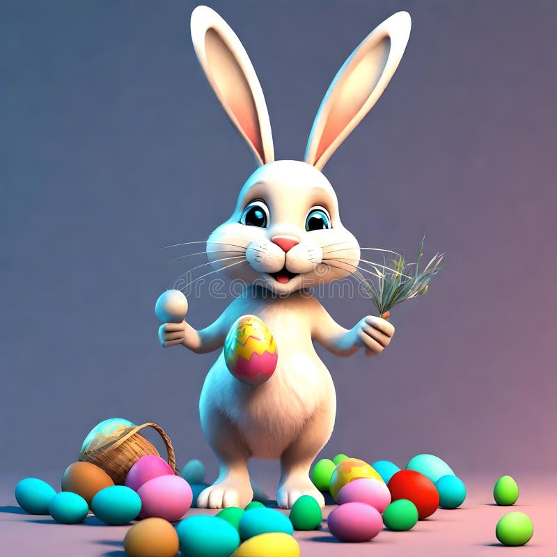 Pixar Art Style 3D Rendered: a Cute Fluffy Easter Bunny with Lots of ...