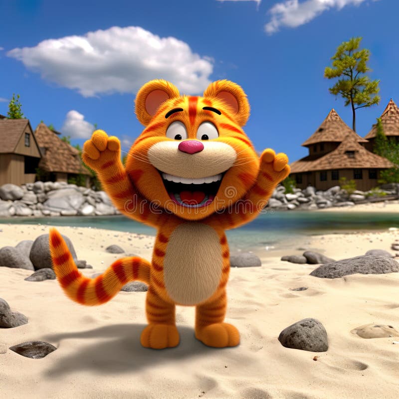 Pixar Illustration of a Cartoon Cat Exploring. Stock Illustration ...