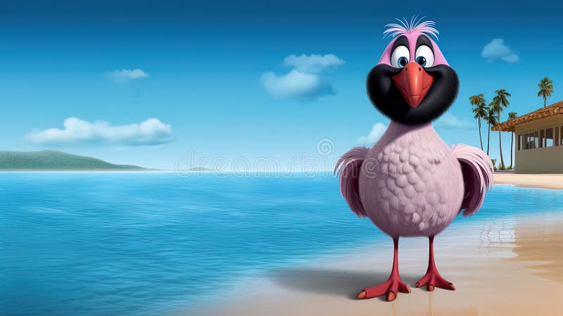 Pixar Illustration of a Cartoon Flamingo Exploring. Stock Illustration ...