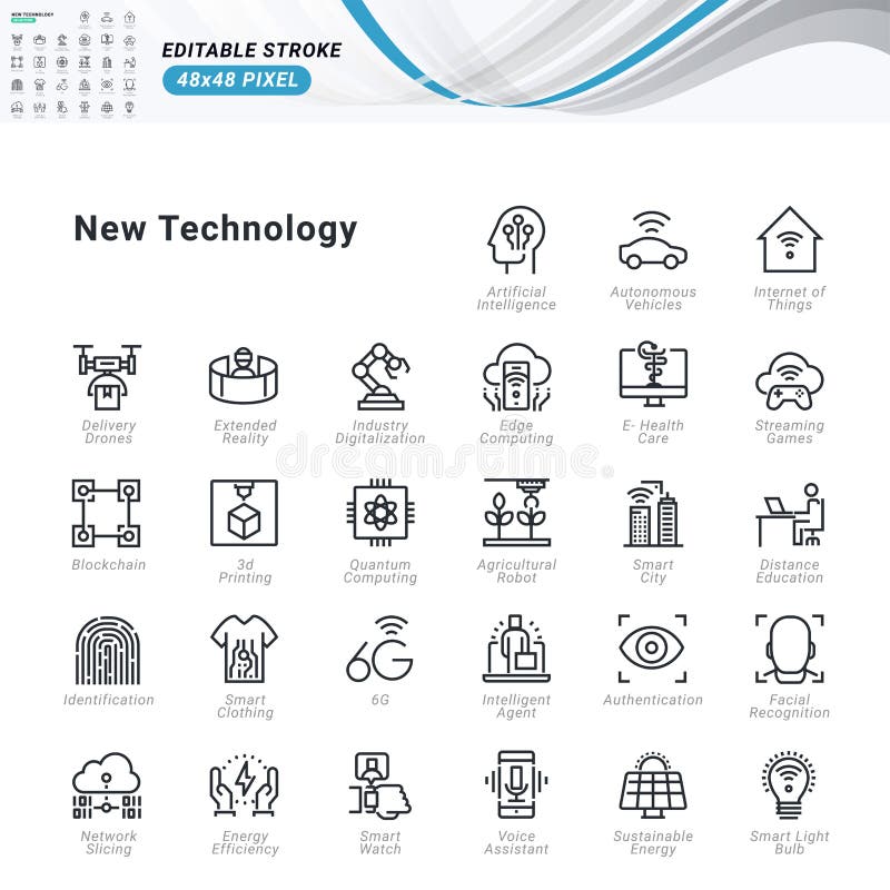 Thin Line Icons Set of New Technology. Stock Vector - Illustration of ...