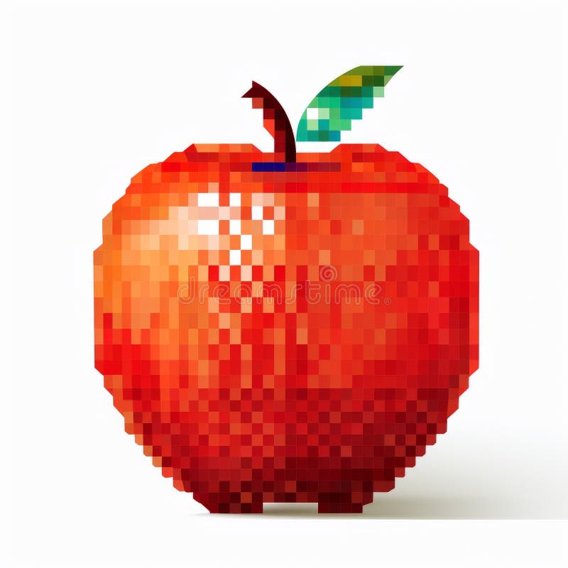 Photorealistic Pixel Art Apple Icon: Vibrant Illustration on White ...