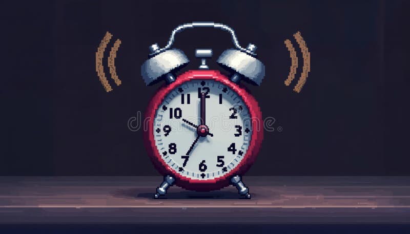 Pixel Art Alarm Clock Ringing: a Digital Timepiece Stock Illustration ...