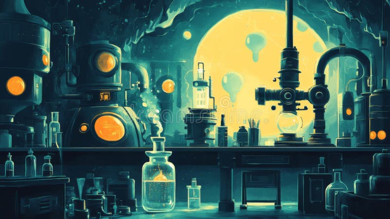 Pixel Art Alchemy Laboratory at Night Stock Illustration - Illustration ...
