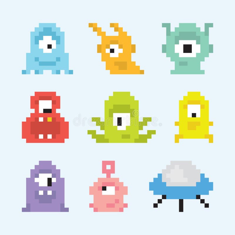 Pacman and Ghosts 80 S Computer Game Icons Set Editorial Photo ...