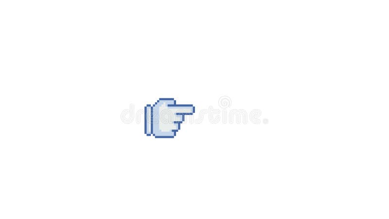 Pixel Art Animation of a Blue Hand Cursor Pointing or Indicating Something on a Transparent ...