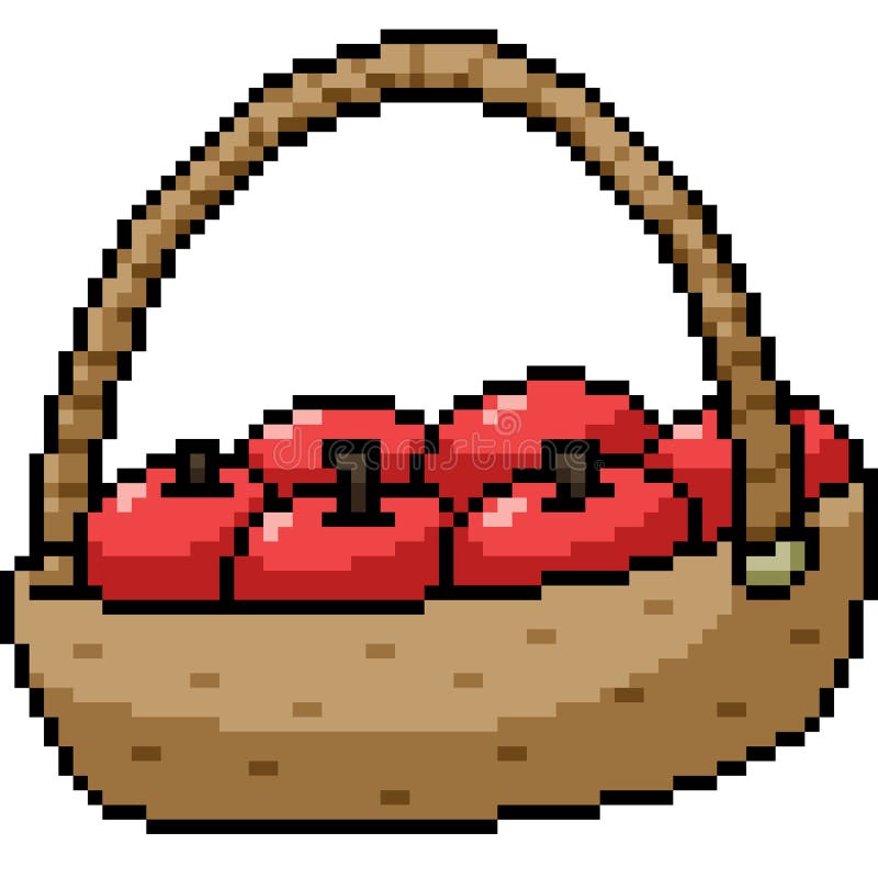 Pixel Art of Apple Basket Shop Stock Vector - Illustration of garden ...