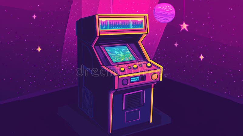 Pixel Art Arcade Machine, Neon Glow Effects, 8-bit Design Stock Photo ...