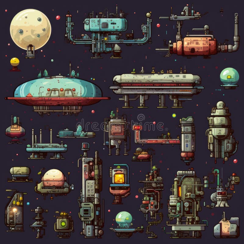 Pixel Art Assets Space 16 Bits, 8 Bits, Retro, Vintage Stock ...