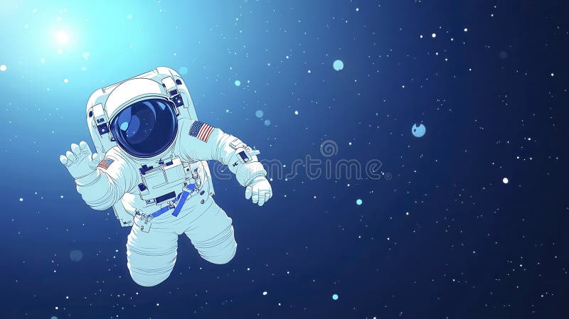 Pixel Art Astronaut in Dark Blue Space with Bright Light and Stars ...