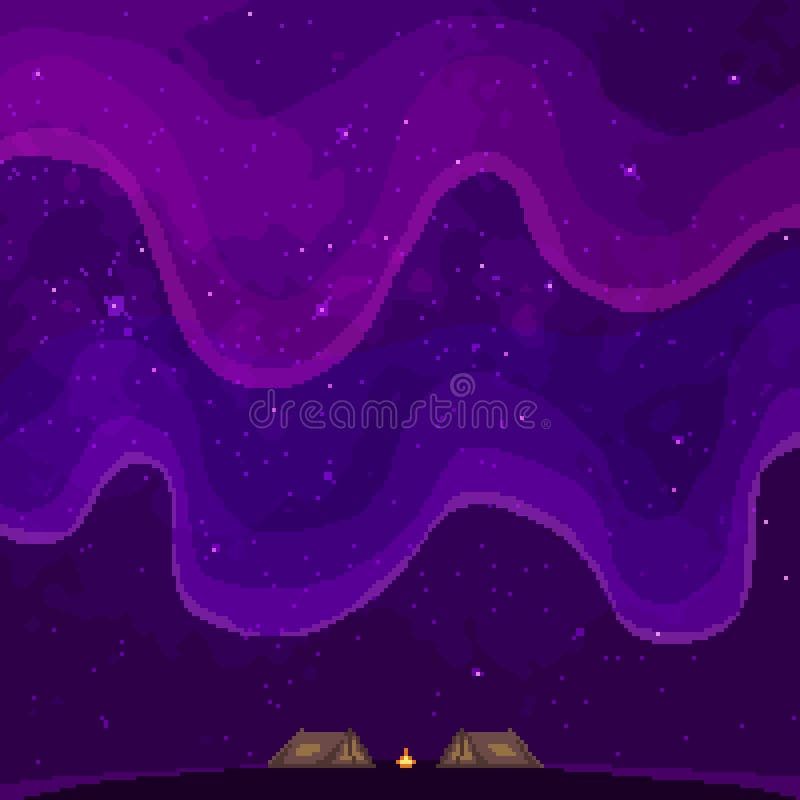 Pixel art aurora sky night stock vector. Illustration of light - 290532562