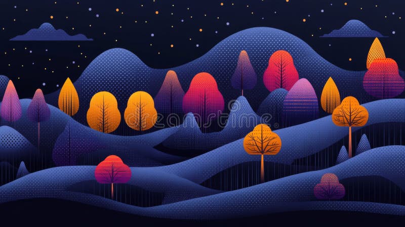 Pixel Art Autumn Night Landscape Stock Illustration - Illustration of ...